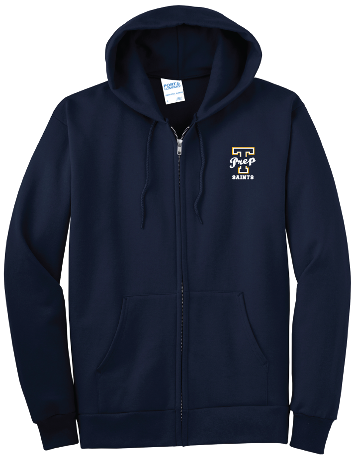 Navy full zip jacket with hood | Trinity Prep Spirit Wear